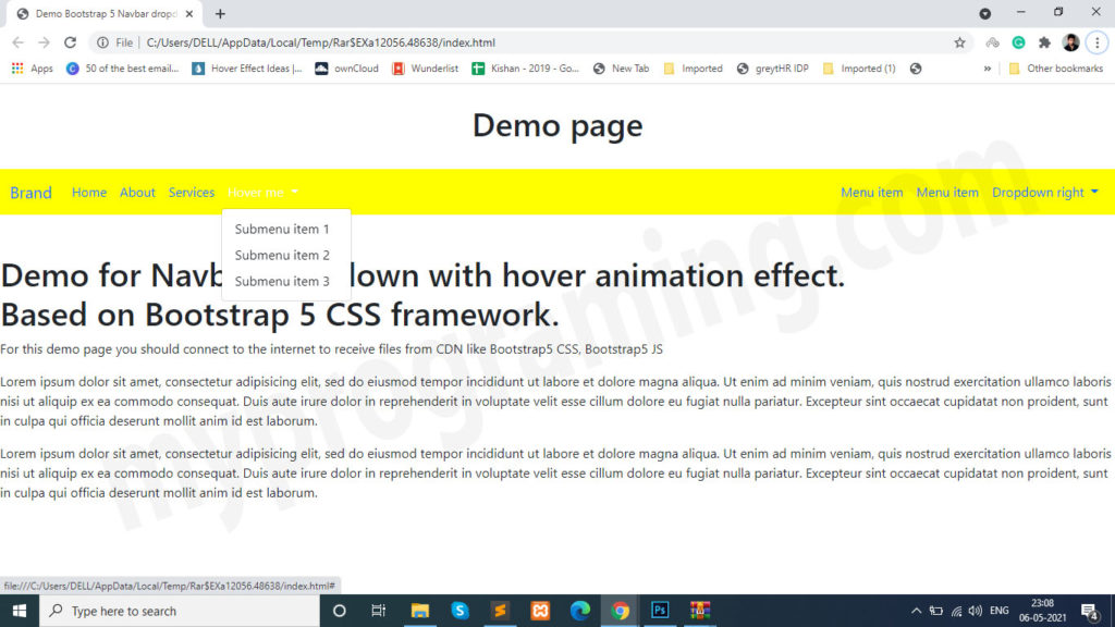 Bootstrap 5 Navbar with Dropdown and Hover Animation Effect. - myprograming