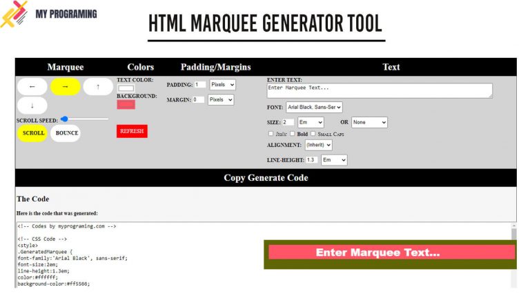 HTML Marquee Generator Tool - myprograming