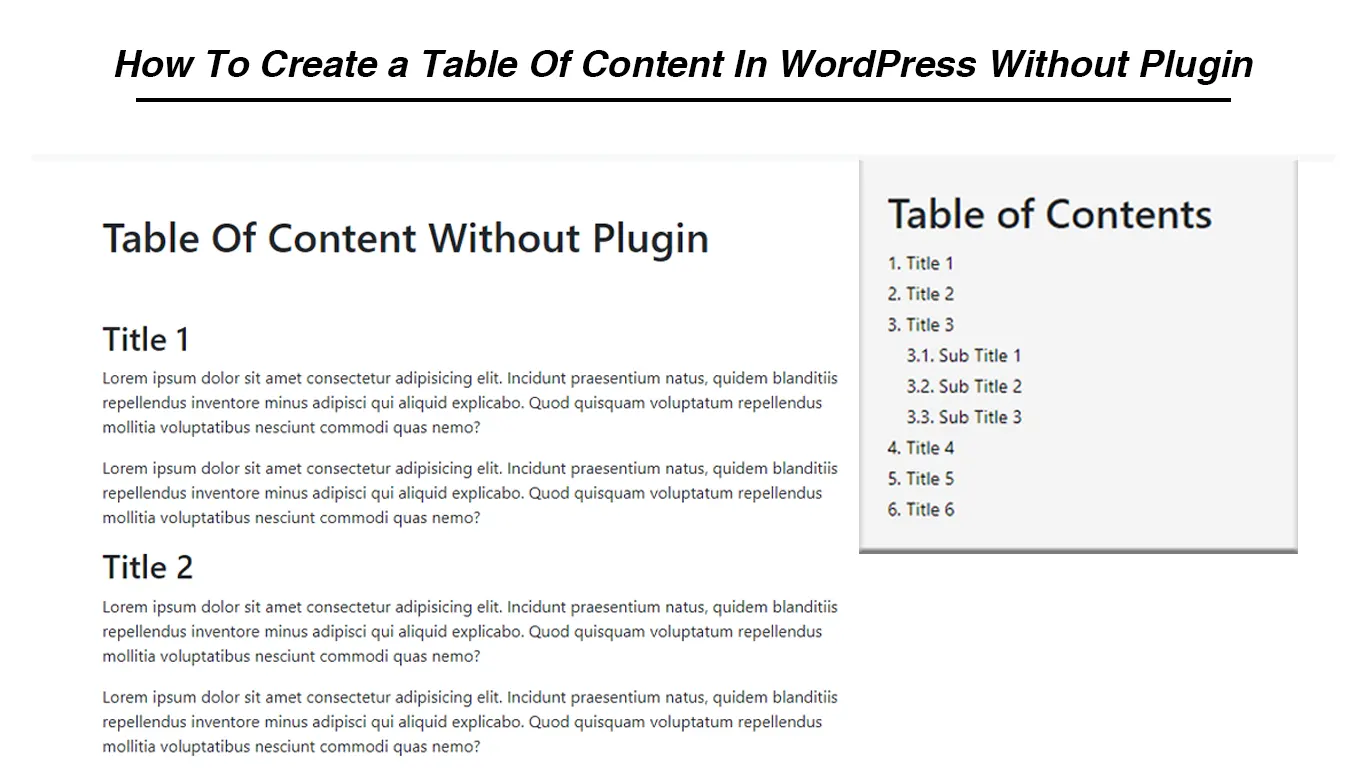 How To Create A Table Of Content In WordPress Without Plugin Myprograming